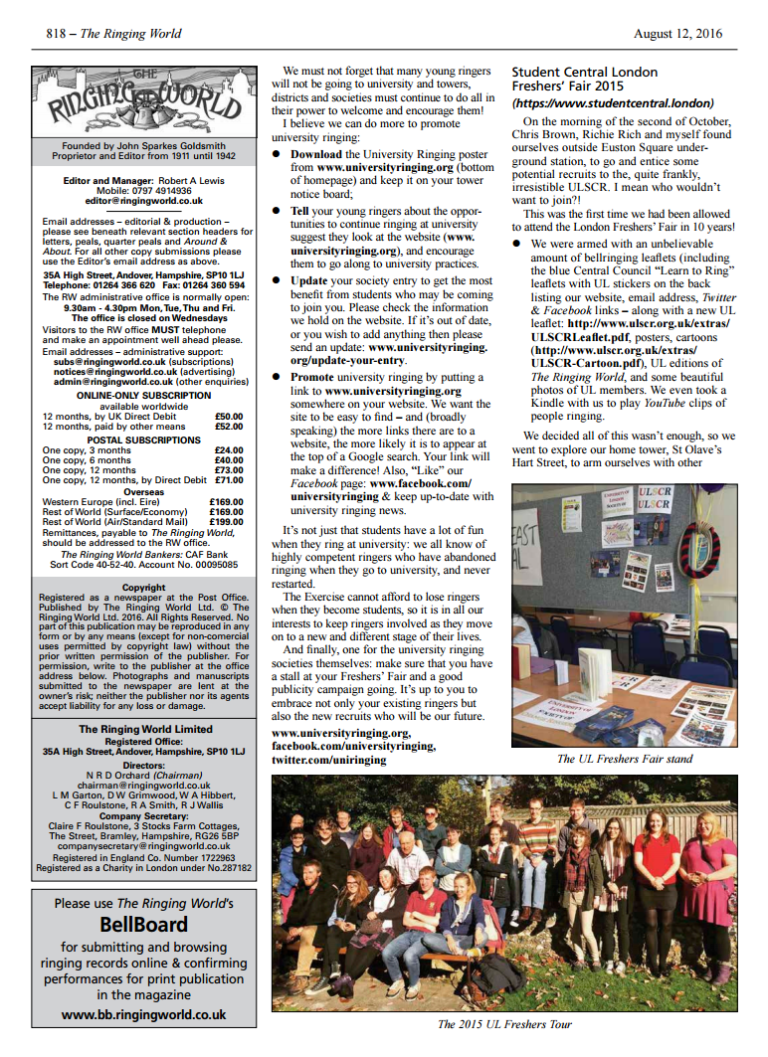 Ringing World: University Ringing Article!! - University Bell Ringing